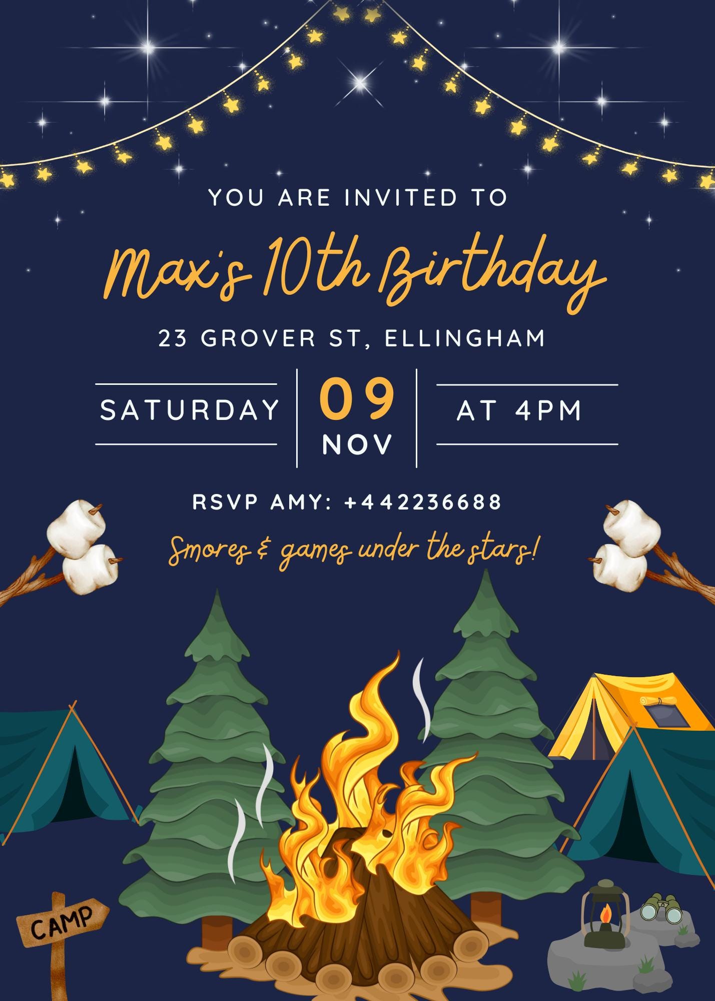 EDITABLE Camping Party Invite, Bonfire Night Invite, Smores Fun ...