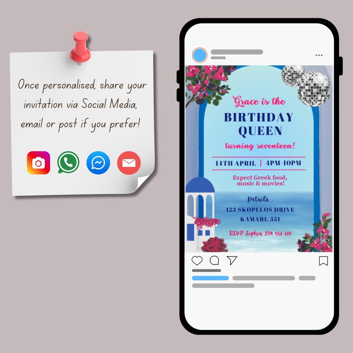 EDITABLE Birthday Invite | Mamma Mia | Dancing Queen | Mamma Mia Disco ...