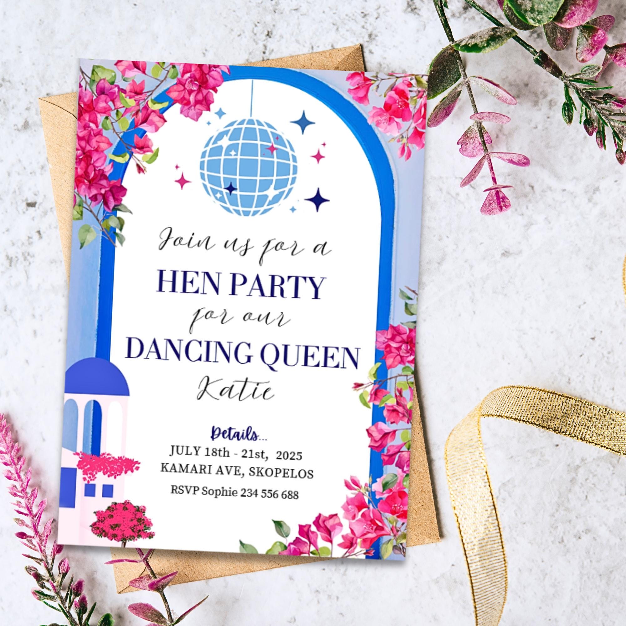 EDITABLE Mamma Mia Hen Party Weekend Invitation, Dancing Queen Musical ...