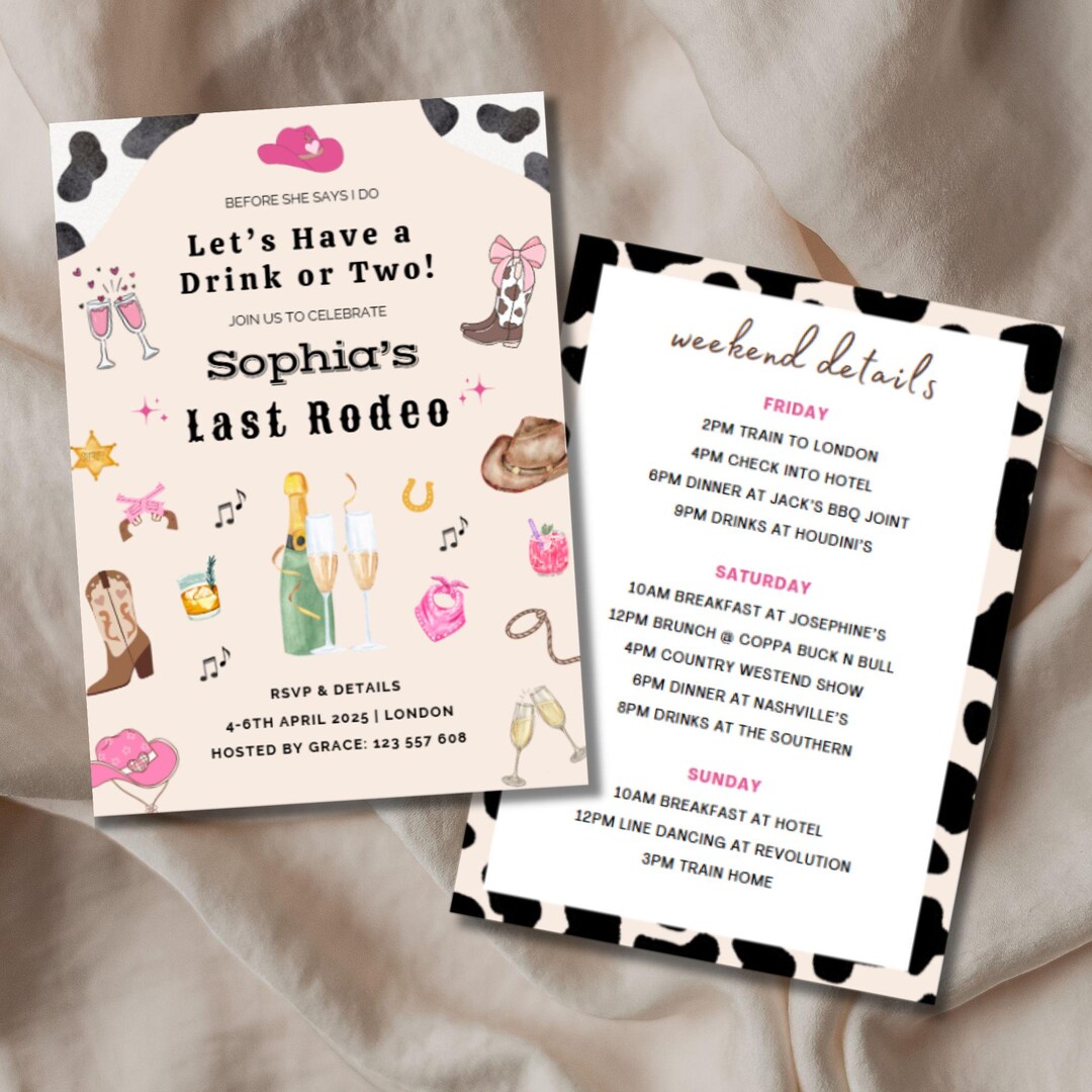 EDITABLE Bachelorette Invite, Last Rodeo Cowgirl Theme, Let's Go Girls ...