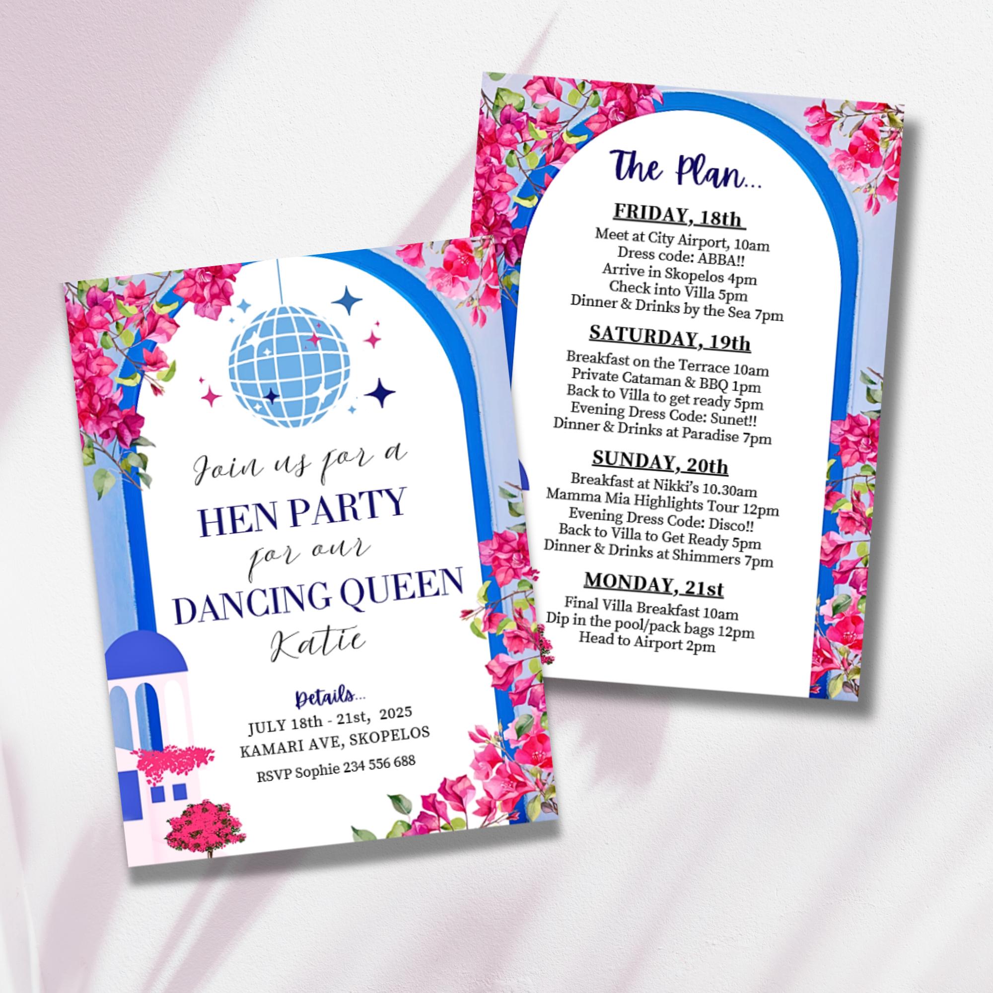 EDITABLE Mamma Mia Hen Party Weekend Invitation, Dancing Queen Musical ...