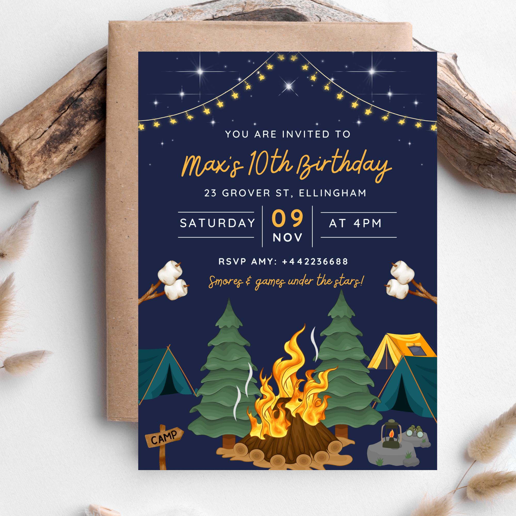 EDITABLE Camping Party Invite, Bonfire Night Invite, Smores Fun ...