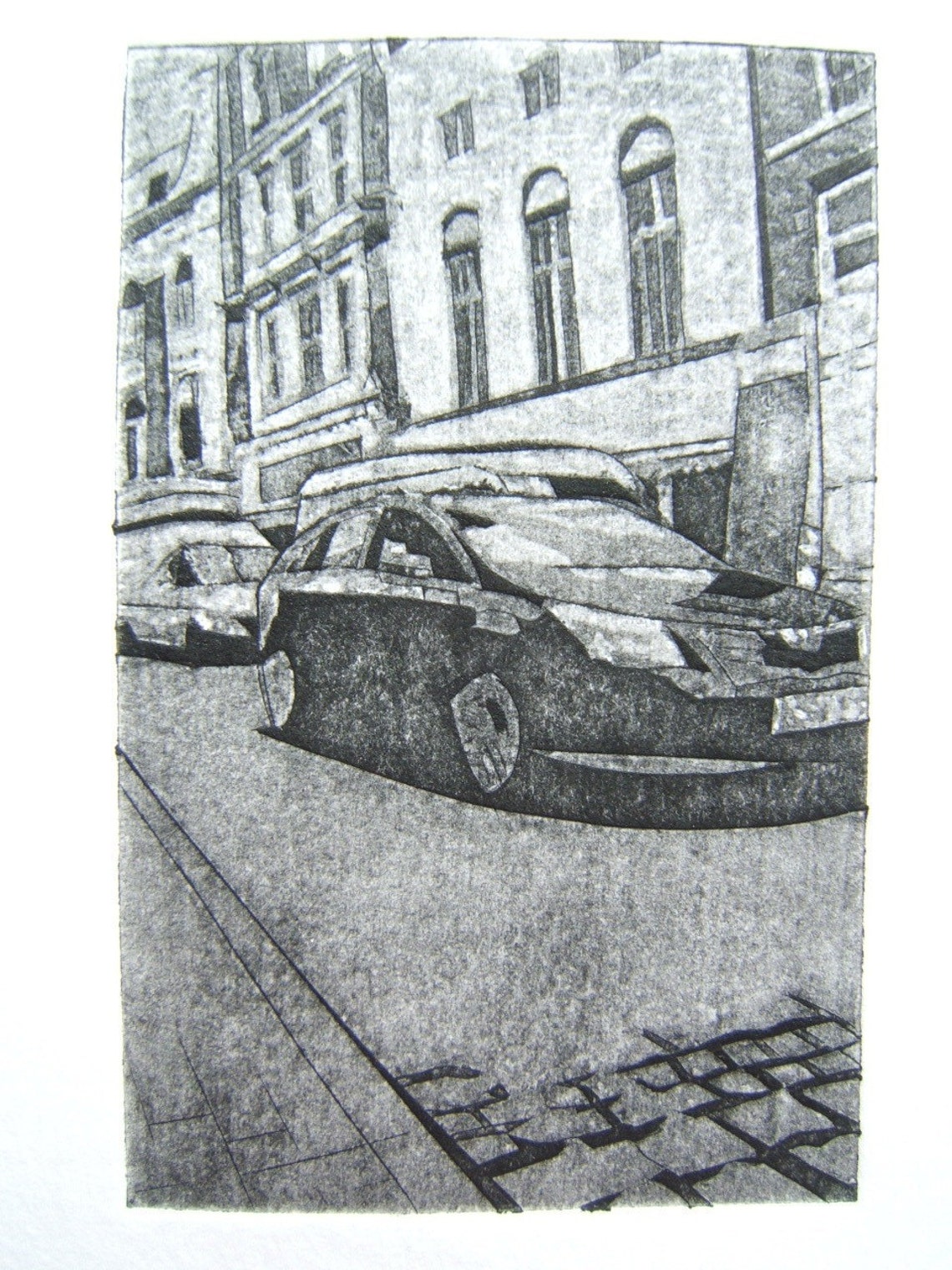 Car original Collagraph Hand Pulled Artist Mini Print - Etsy