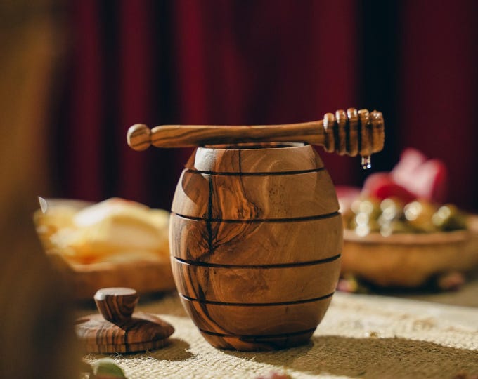 Handcrafted Olive Wood Honey Pot With Dipper: Rustic Kitchen Decor - Etsy