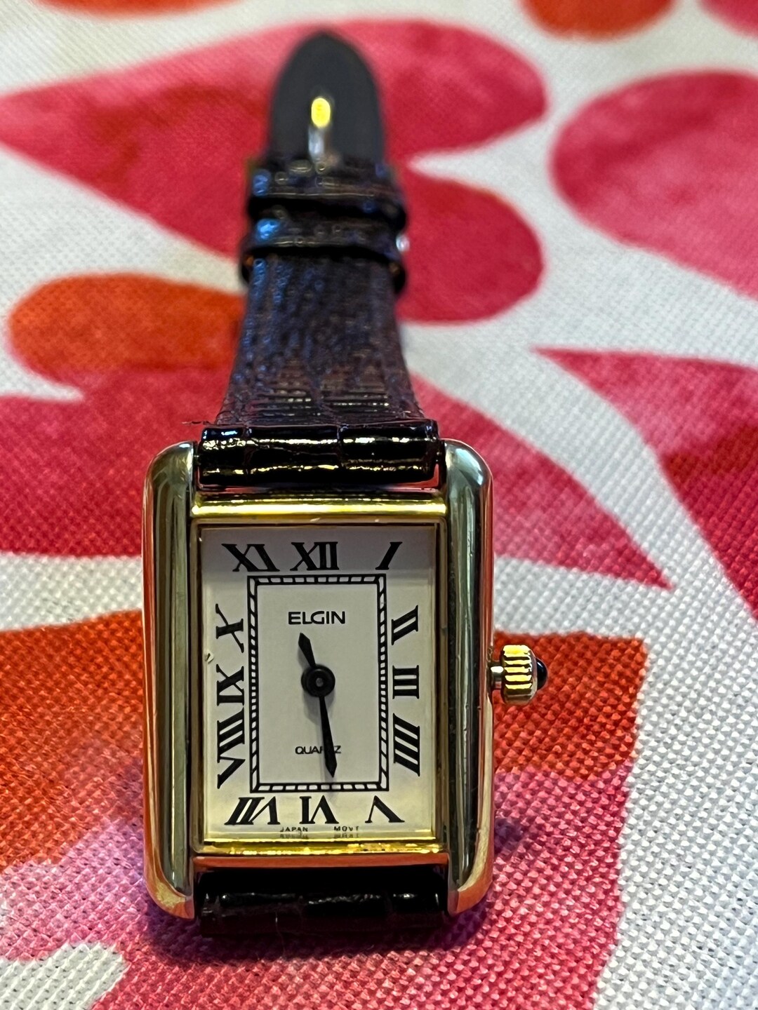 ELGIN Ladies Tank Watch Roman Numbers Like New Stainless Steel Back ...