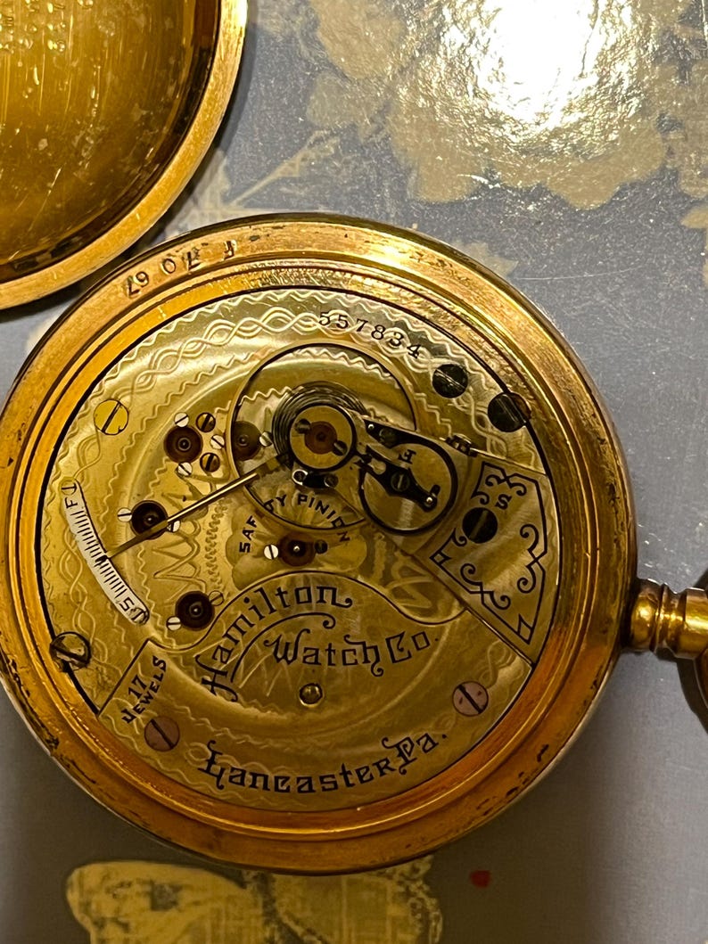 HAMILTON 18 S 924 17 Jls Pocket Watch Saftie Pinion Beautiful Red 24 ...