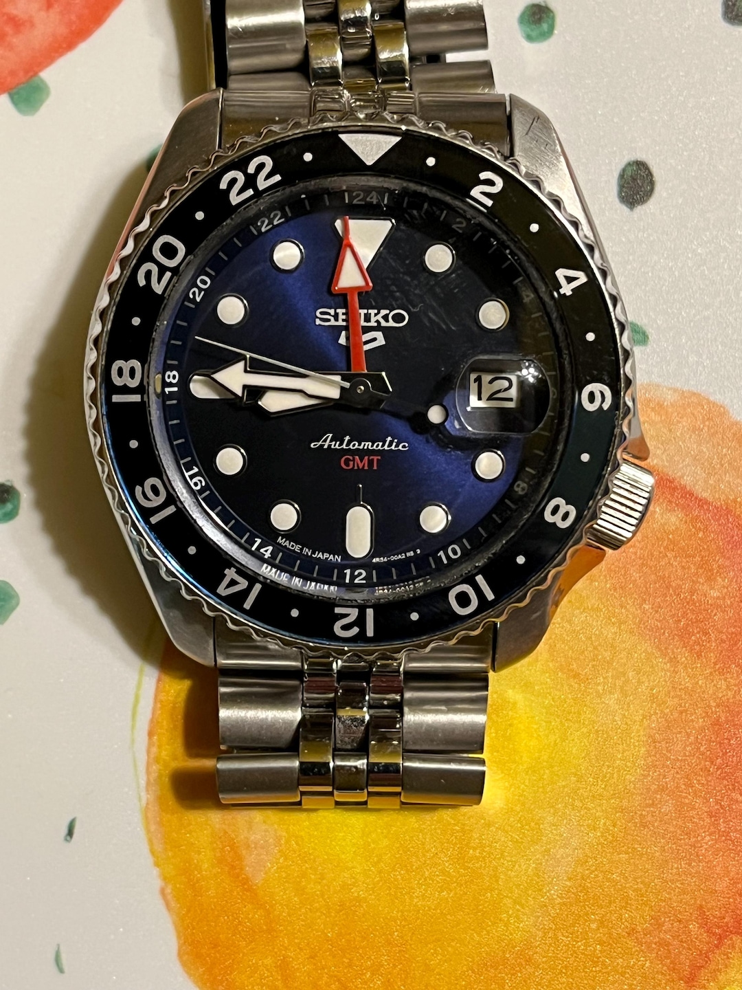 GMT Seiko Automatic Blue Dial Black and Blue Bezel All Stainless Steel ...