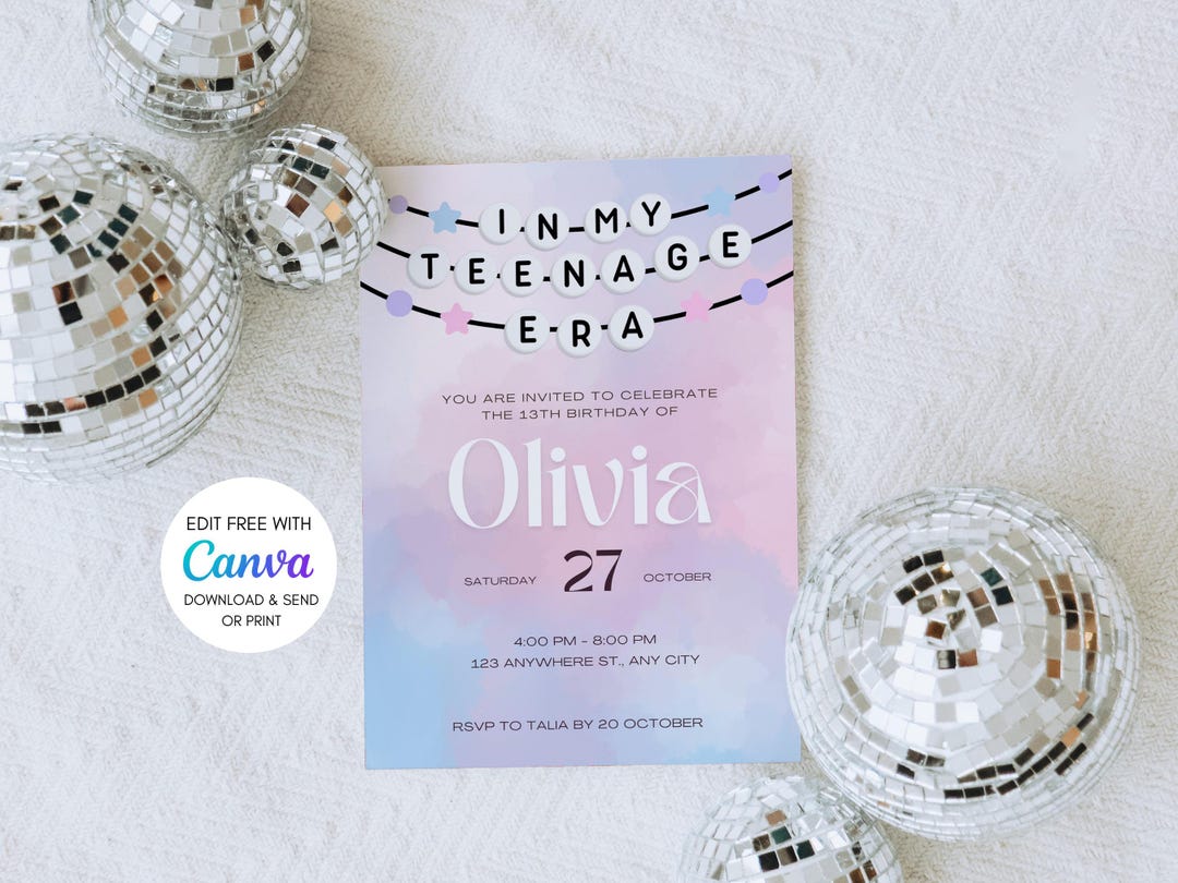 Editable Taylor Swift Themed 13th Birthday Invitation Template ...