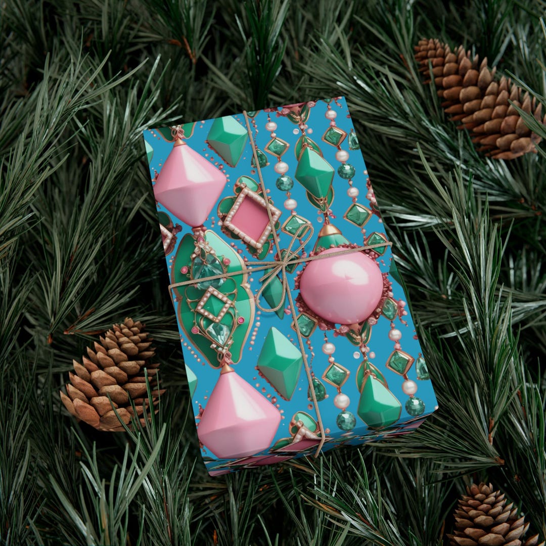 Wrapping Papers, AKA Inspired Jeweled 3D Pink Green Patterned Gift Wrap ...