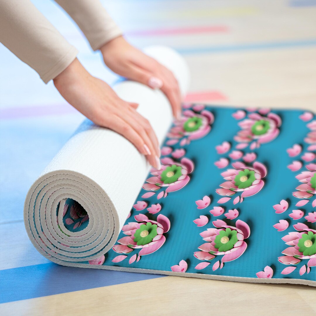 Foam Yoga Mat, Vibrant Lotus Flower 3D Pattern, Meditation Mat ...