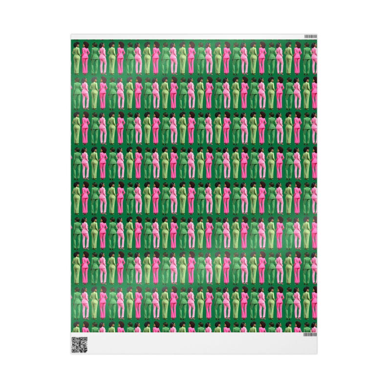 Wrapping Paper, Pink and Green Ladies Pattern Green Background, Perfect ...