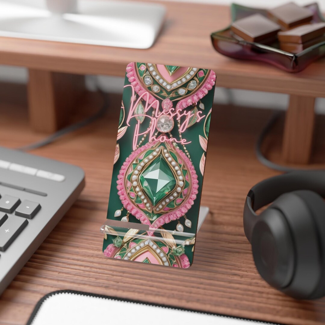 Personalized Phone Stand, Custom Smartphone Display Holder, Pink and ...