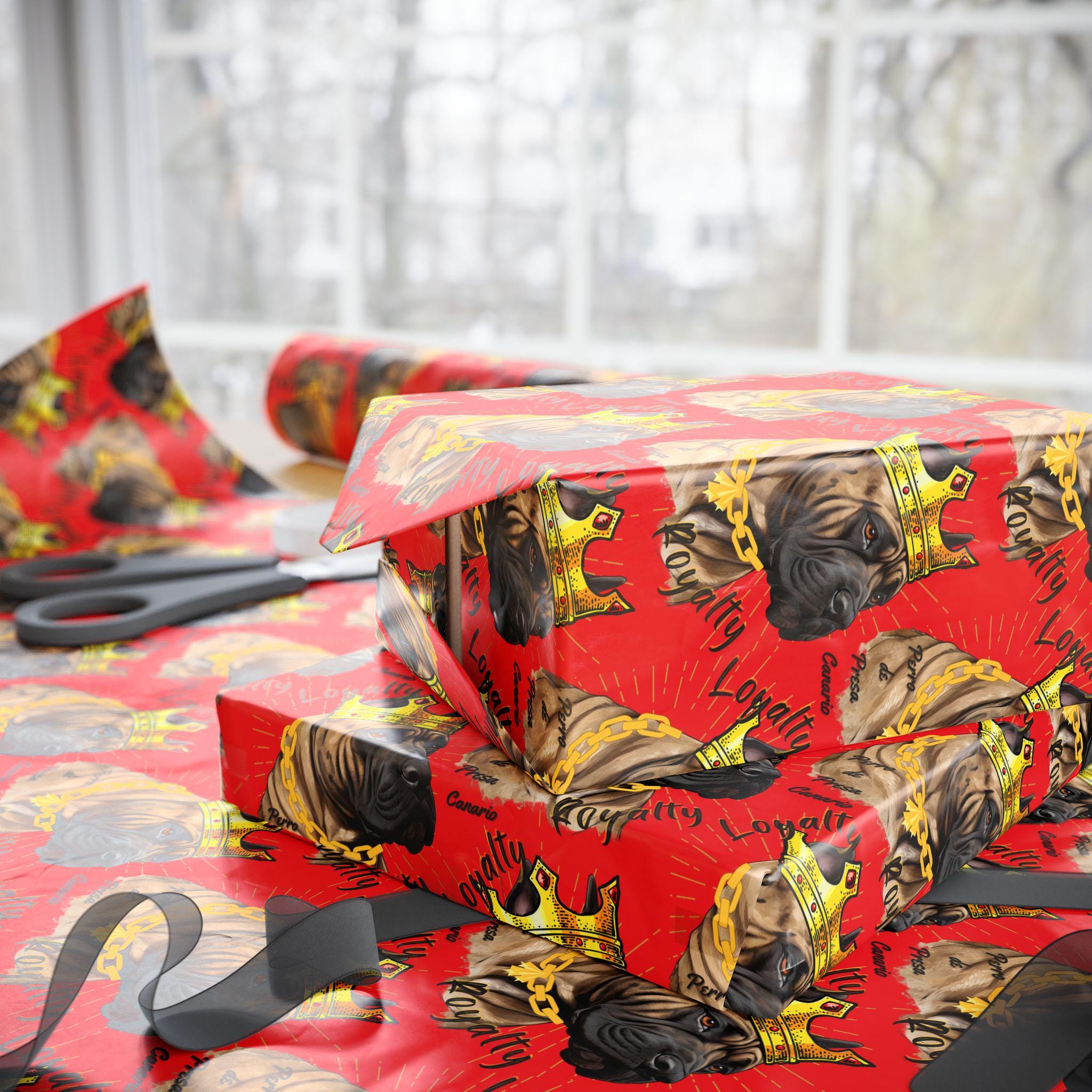 Presa Canario Wrapping Paper, Spanish Mastiff Gift Wrap, Bold Colors ...
