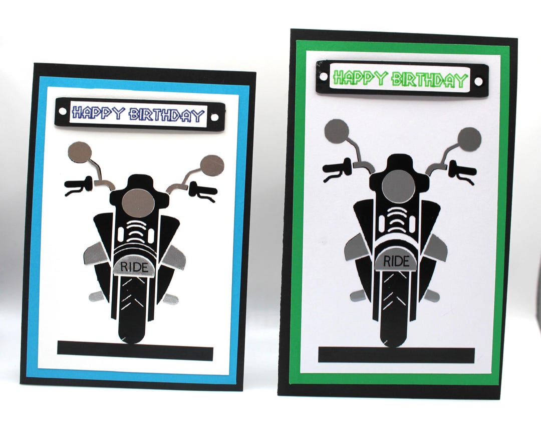 Motorcycle Happy Birthday Card in Blue or Green - Etsy