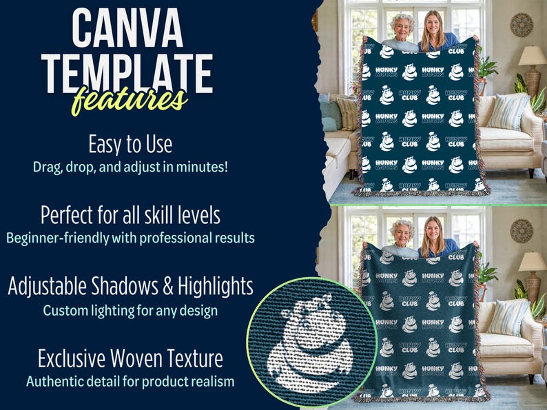 10 Woven Blanket Mockup Bundle - Photoshop, Canva, Procreate Drag ...