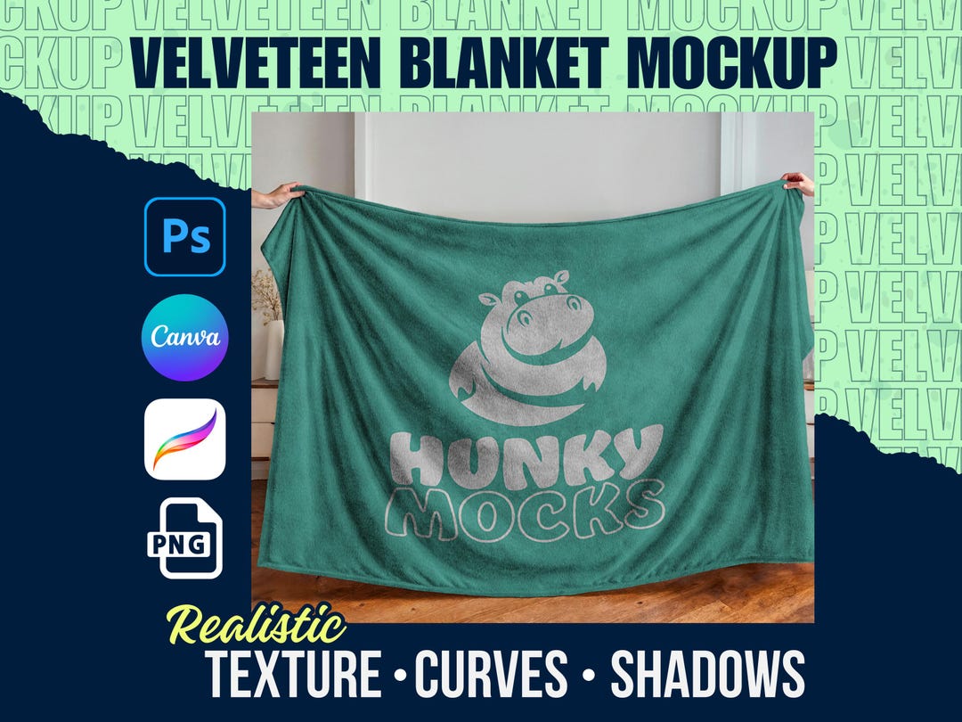Velveteen Blanket Mockup, Photoshop Canva Mockup, Drag and Drop PNG ...