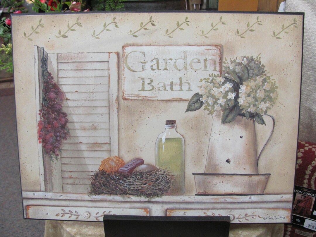 Bath Wall Decor,country Bath,primitive Bath,garden Bath,12"h X 16"w,pam ...