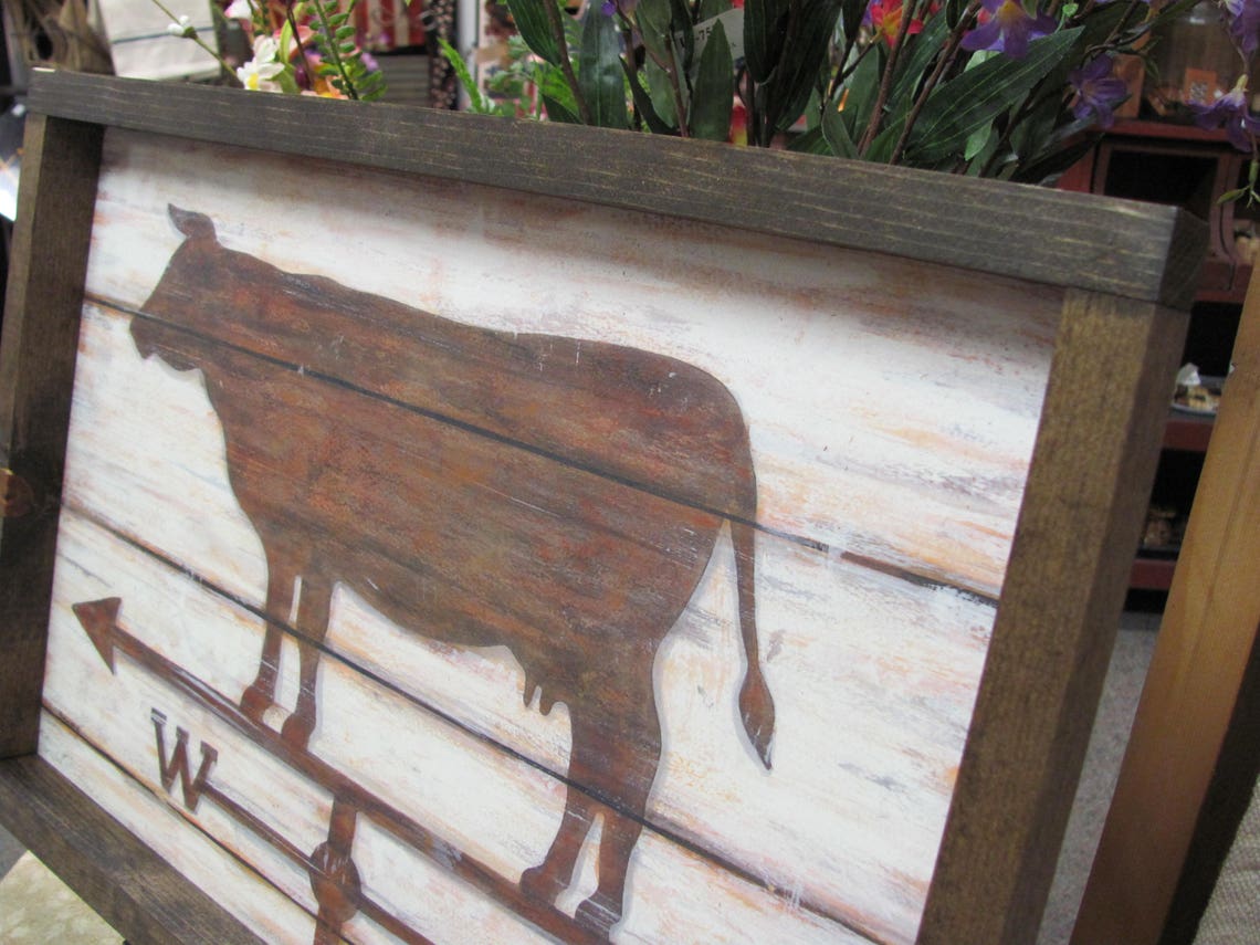 Farmhouse Cow Wall Decorcow Weather Vanerustic Frame Wall - Etsy