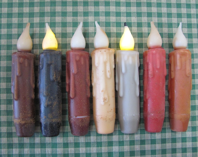 4" Grubby Timer Taper,flame-less Flickering,primitive Candle,wax Dipped ...