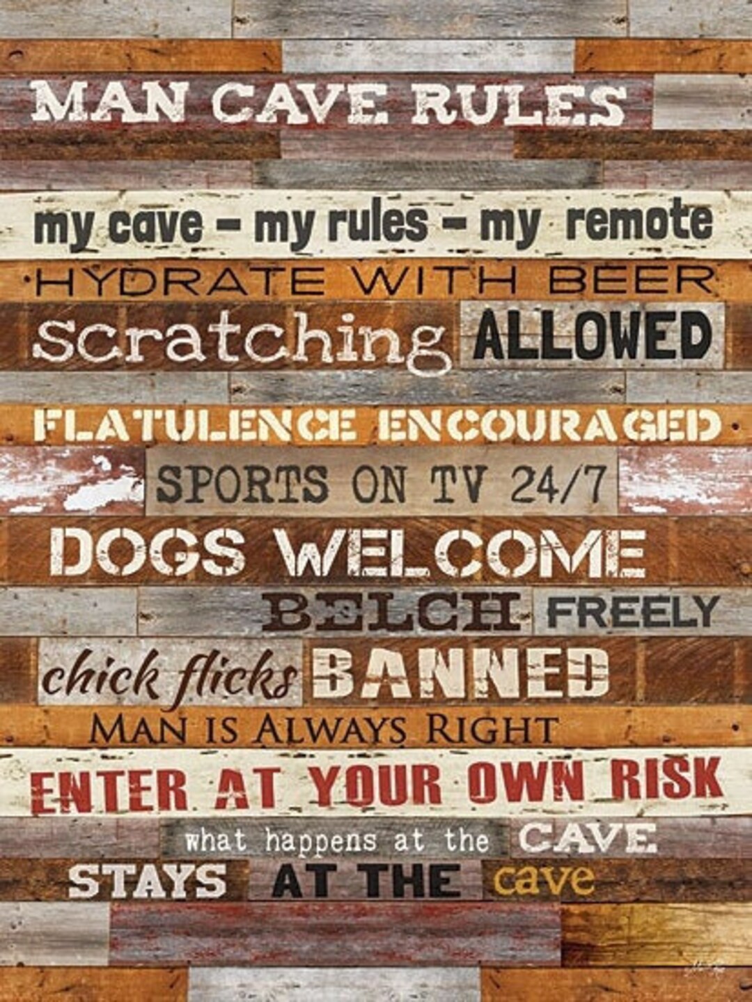 Man Cave Rules, Man Cave, Man Cave Wood Sign,12"wx16"h,marla Rae - Etsy