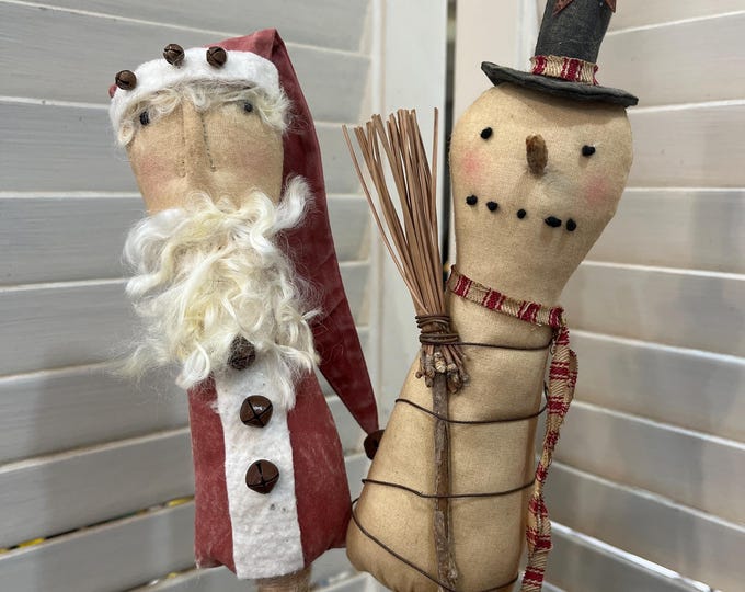 Primitive Winter Pokes,santa Pick,snowman Pick,extreme Primitive Santa ...