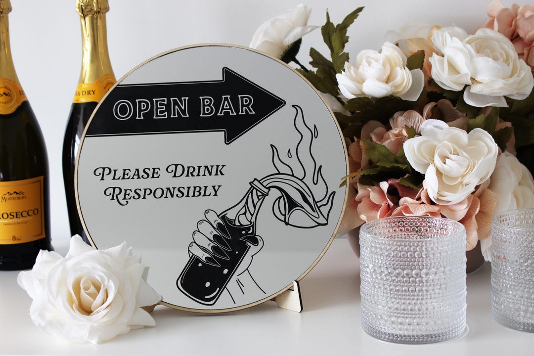 Quirky 'please Drink Responsibly' Open Bar Mirror Sign With Natural ...