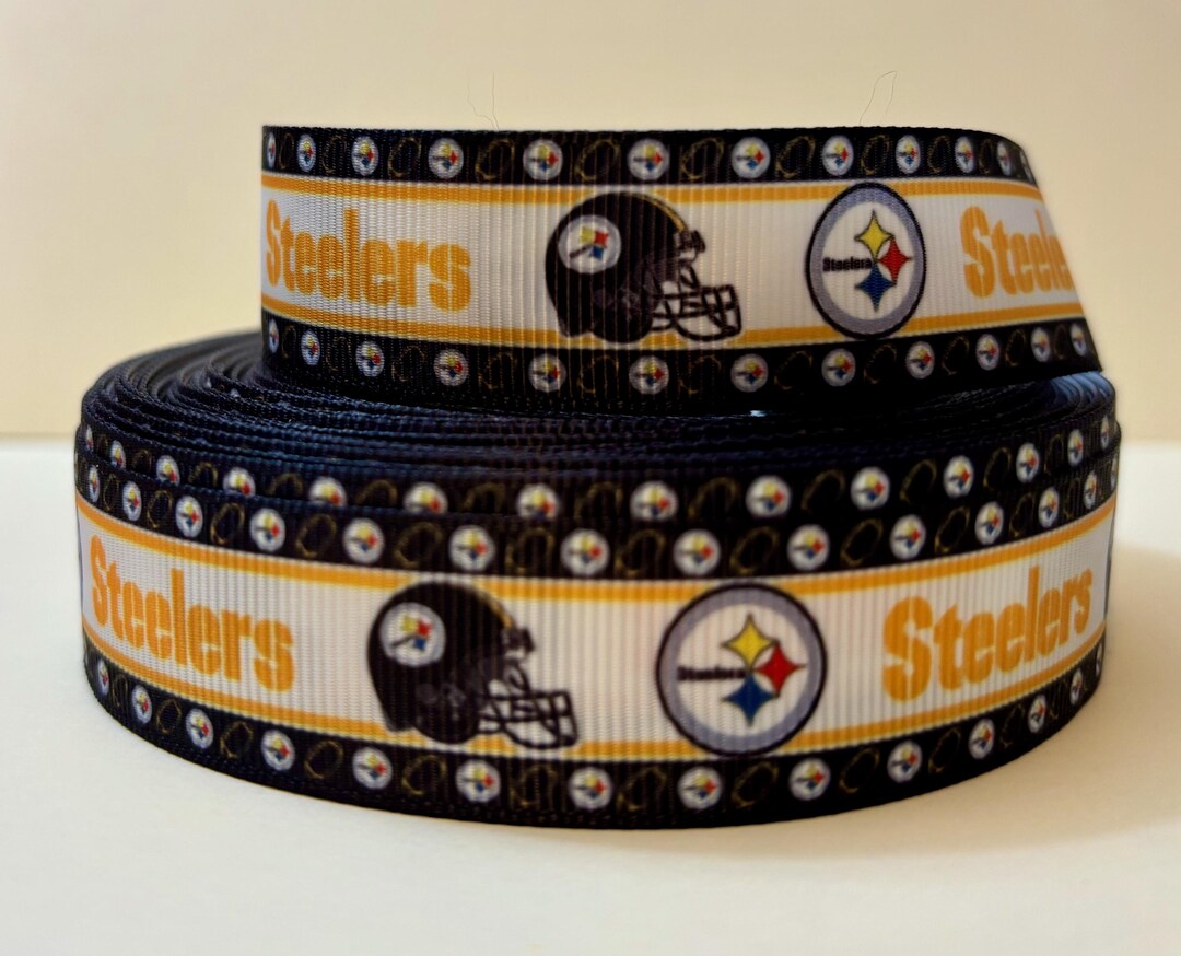 PITTSBURGH STEELERS 7/8" Multi Logos on White Grosgrain Ribbon With ...