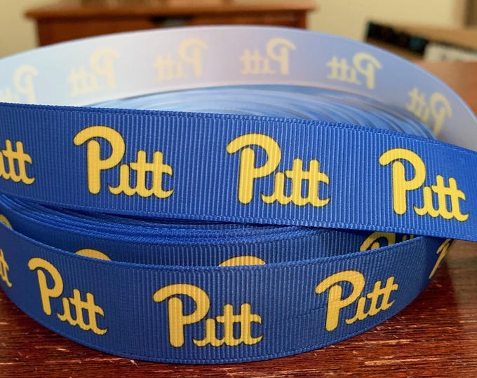 University of Pittsburgh Repeating "pitt" Logos on 7/8" Blue Grosgrain ...