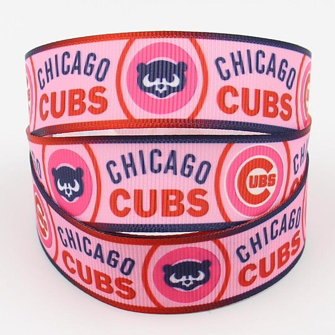 CHICAGO CUBS Alternating Logos on 7/8" Pink Grosgrain Ribbon - 3 Yards ...