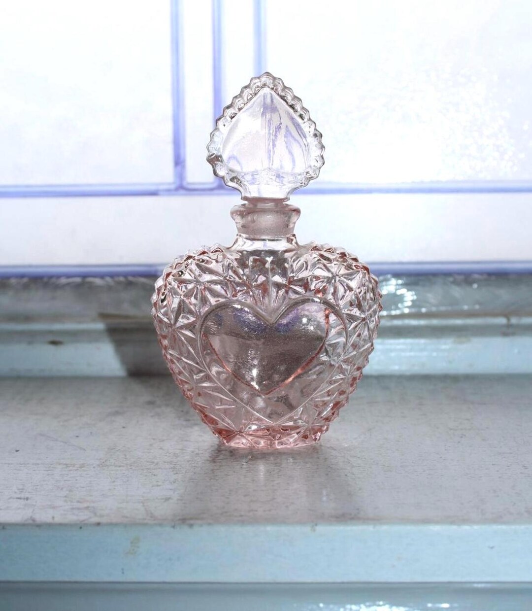 Vintage Pink Heart Glass Perfume Bottle With Heart Stopper, Vanity ...