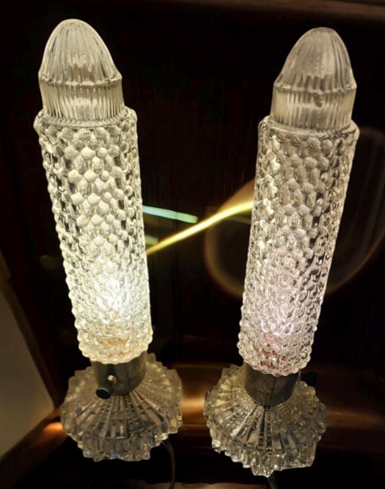 Pair of Art Deco Torpedo Glass Lamps – 1930s Skyscraper Table Lamps ...