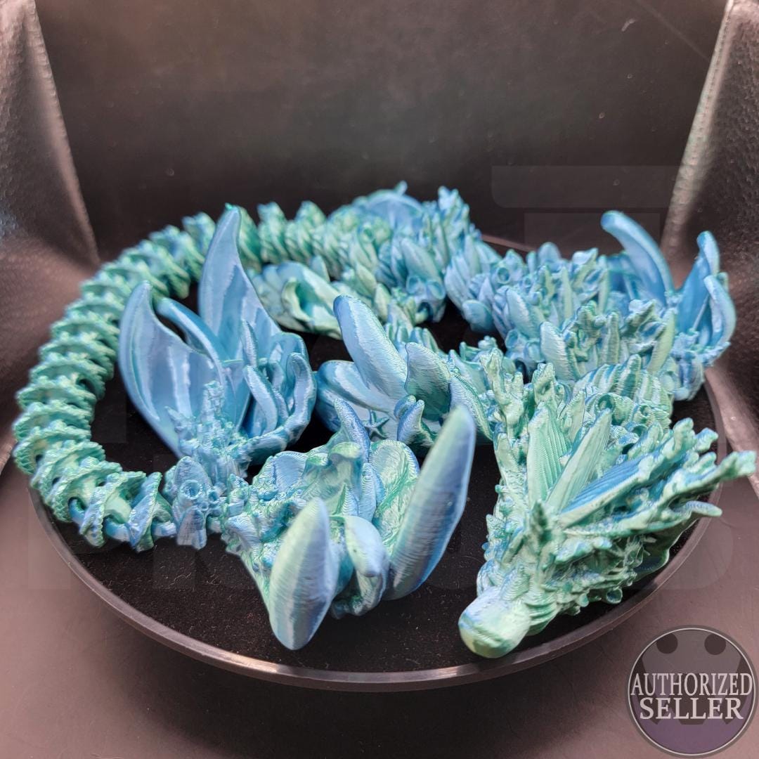 3D Printed Articulated Coral Reef Dragon – Blue & Green Fidget Toy – 19 ...