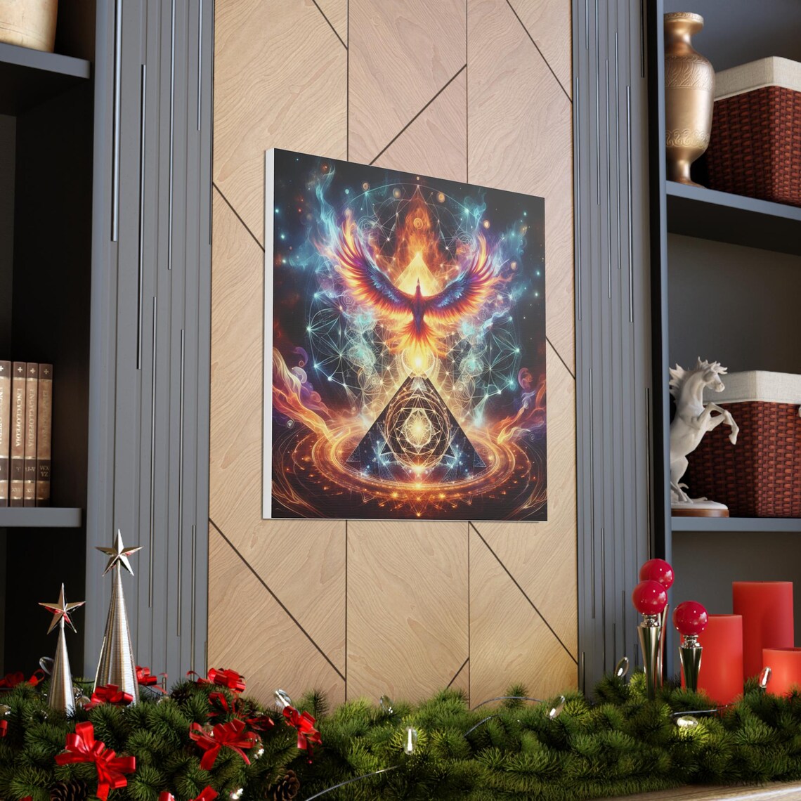 Cosmic Phoenix Pyramid Canvas Gallery Wrap, Spiritual Wall Art ...