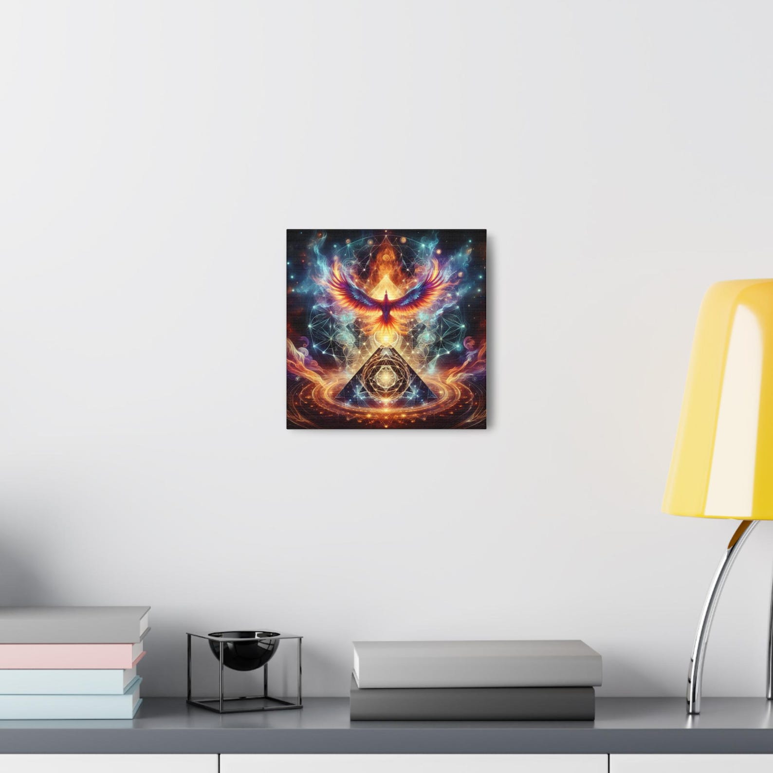 Cosmic Phoenix Pyramid Canvas Gallery Wrap, Spiritual Wall Art ...