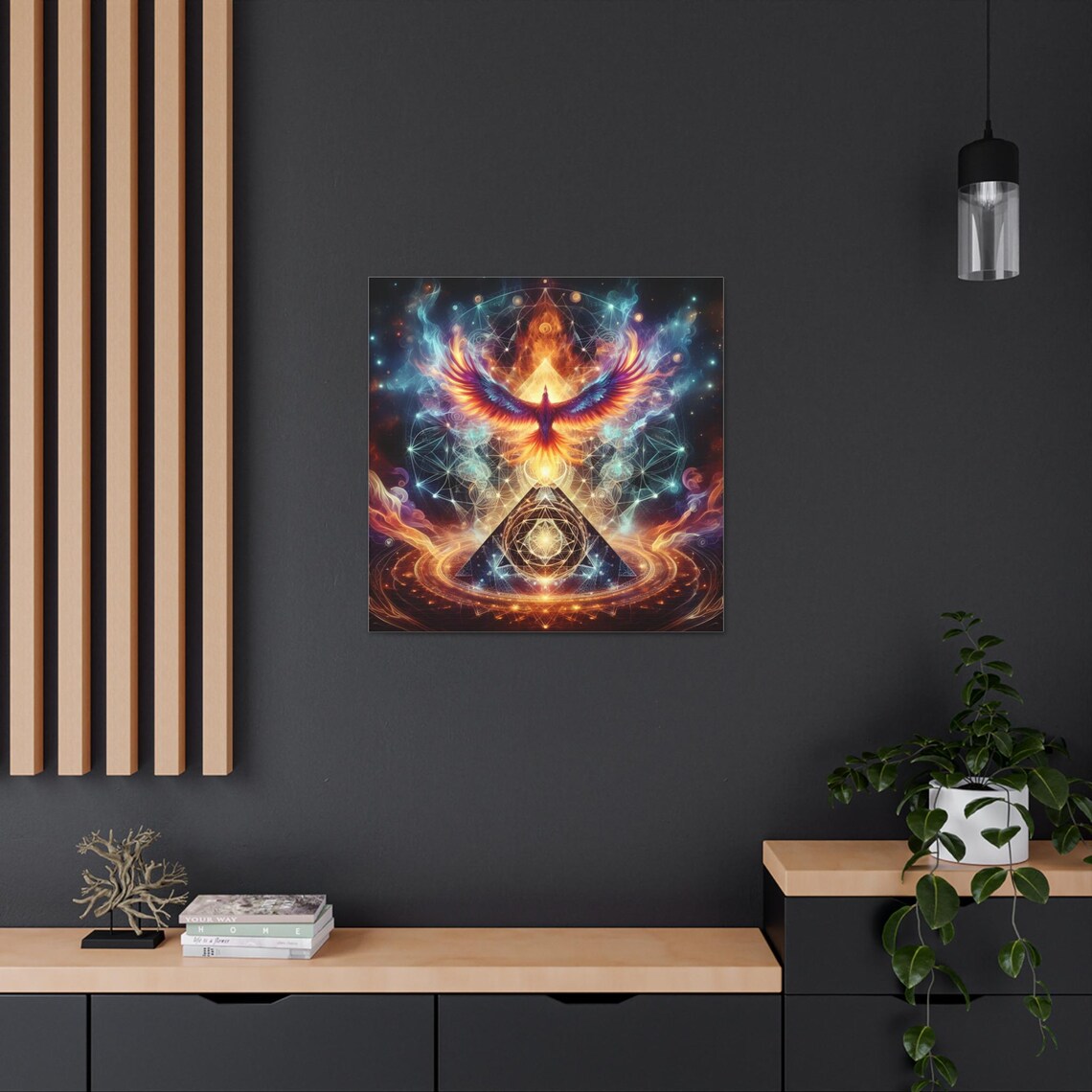 Cosmic Phoenix Pyramid Canvas Gallery Wrap, Spiritual Wall Art ...