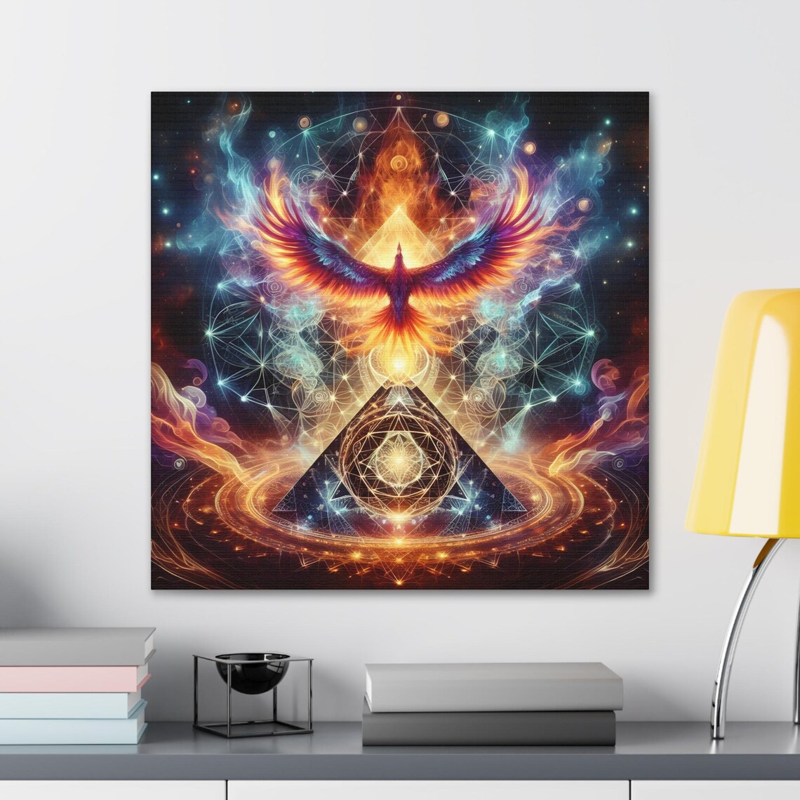 Cosmic Phoenix Pyramid Canvas Gallery Wrap, Spiritual Wall Art ...