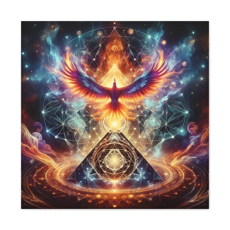 Cosmic Phoenix Pyramid Canvas Gallery Wrap, Spiritual Wall Art ...