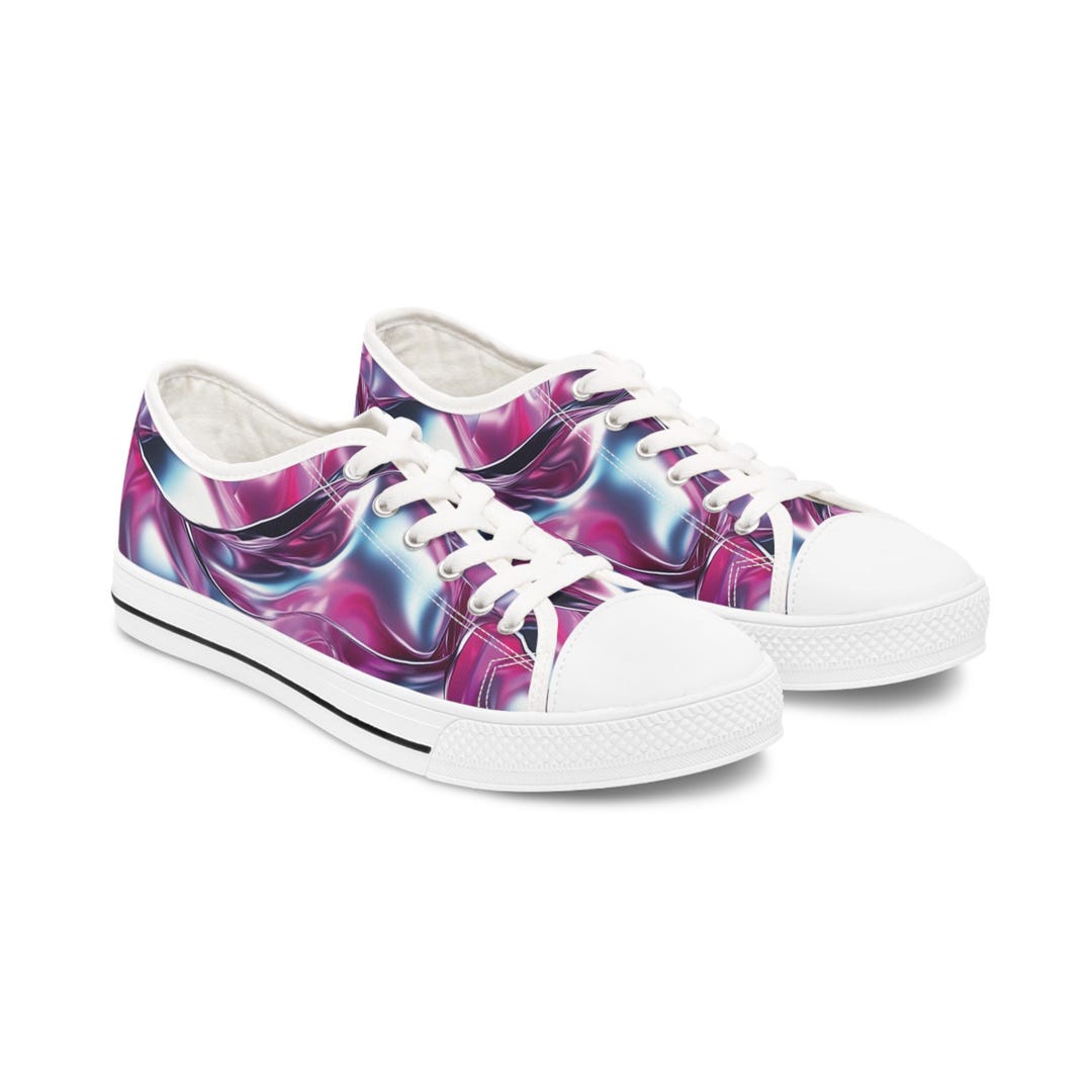Ribbon Sneakers, Pink and Blue, Converse Style, Women's Low Top Shoes ...