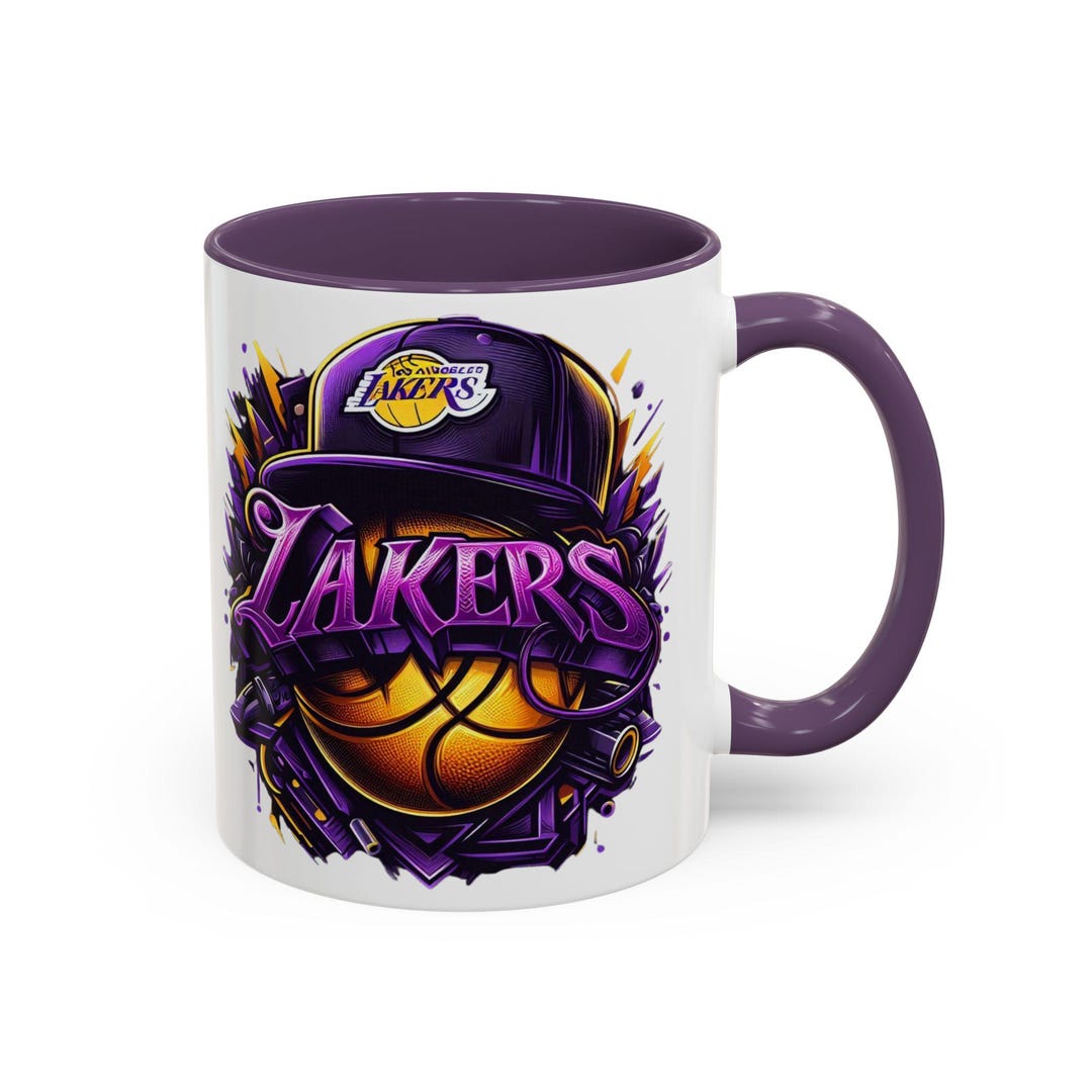 Lakers NBA Basketball Hat Team Logo Coffee Mug, 11oz, Purple Ceramic ...