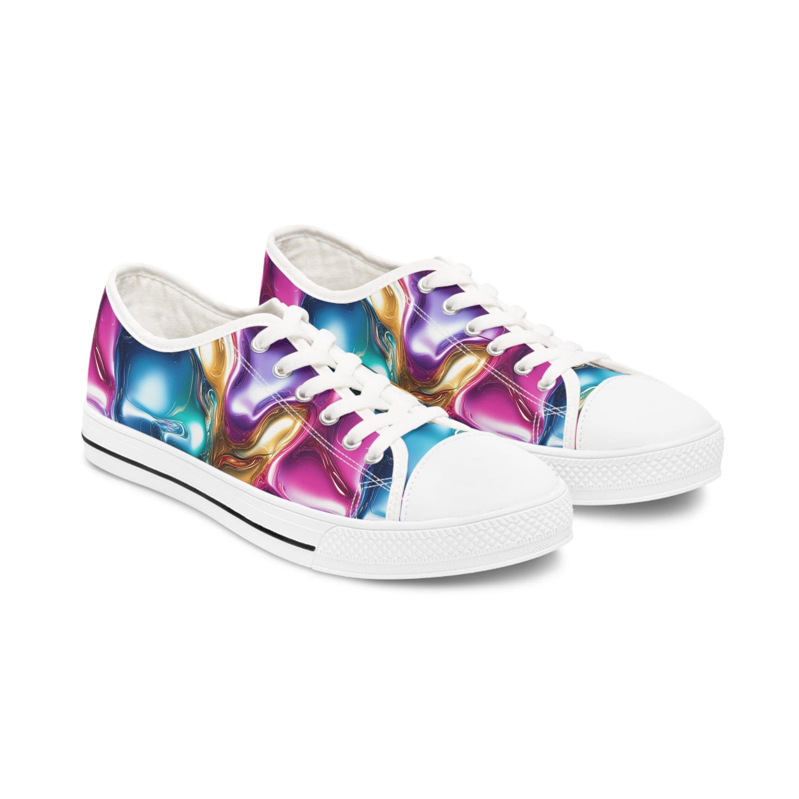 Low Top Sneakers, Shimmering Liquid Metal Design, Colorful Shoes for ...