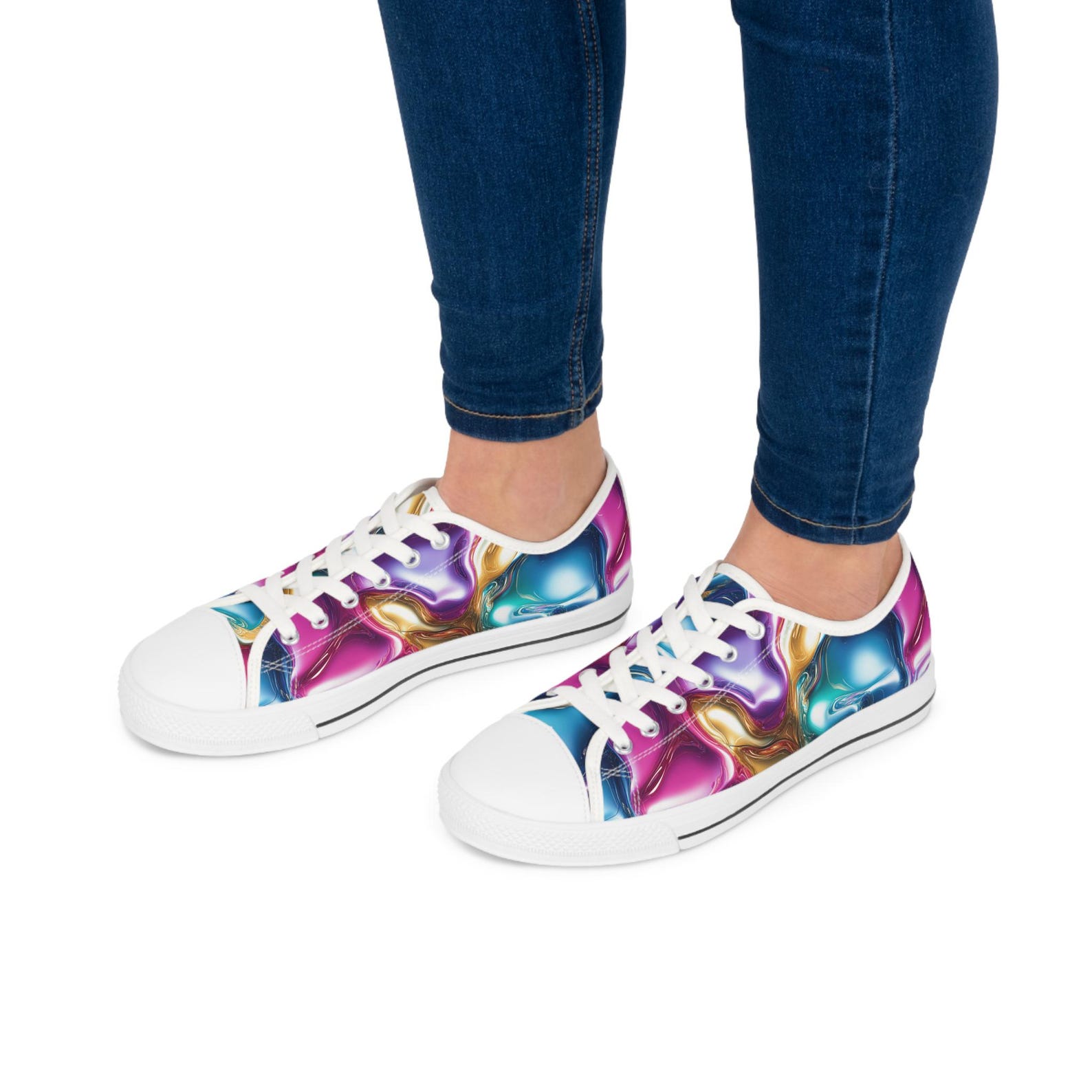 Low Top Sneakers, Shimmering Liquid Metal Design, Colorful Shoes for ...