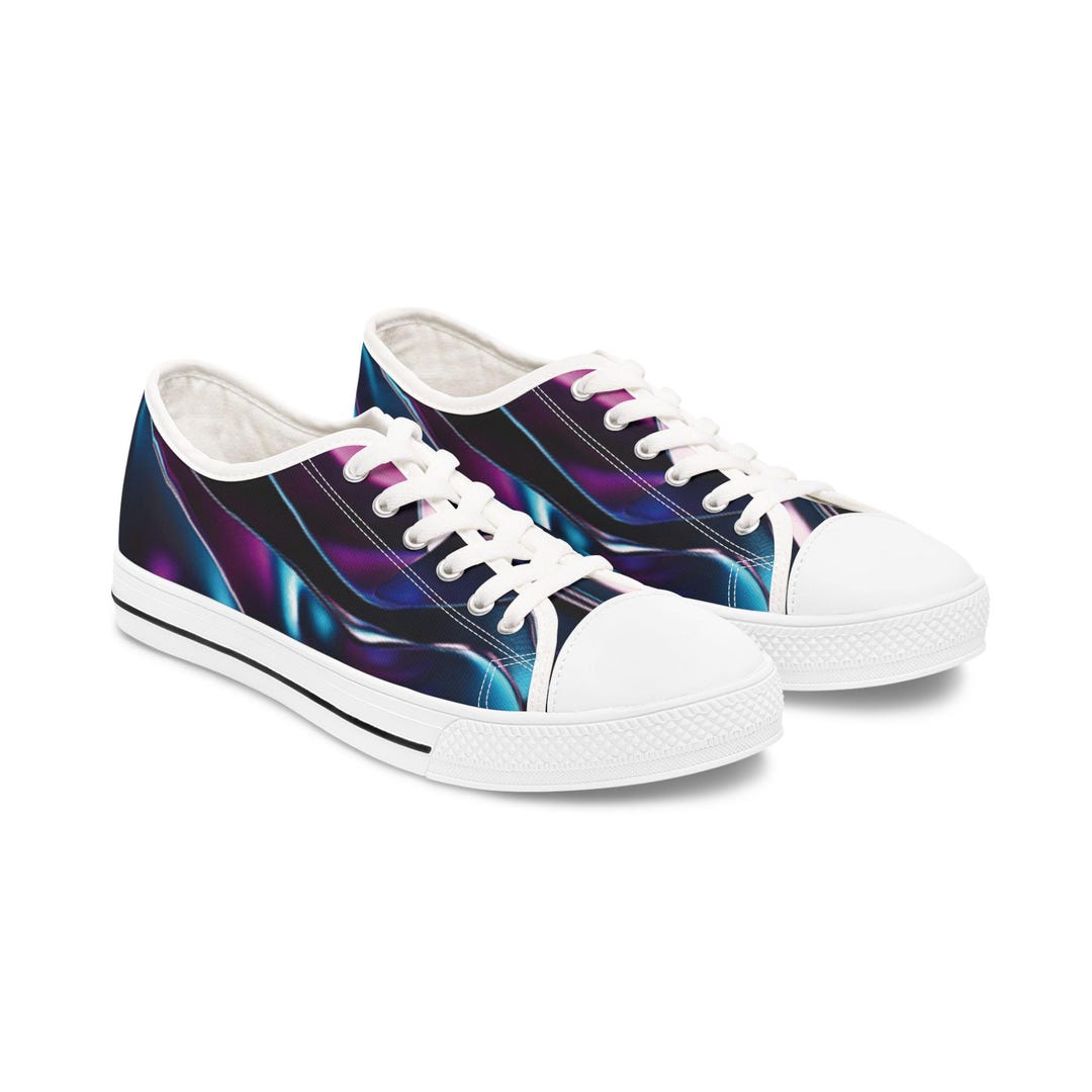 Iridescent Liquid Metal Women's Sneakers, Purple Blue Metallic Shoes ...