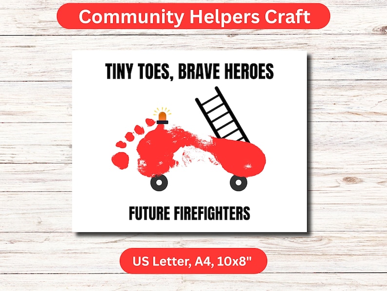Community Helpers Footprint Craft Printable, Firefighter Footprint ...