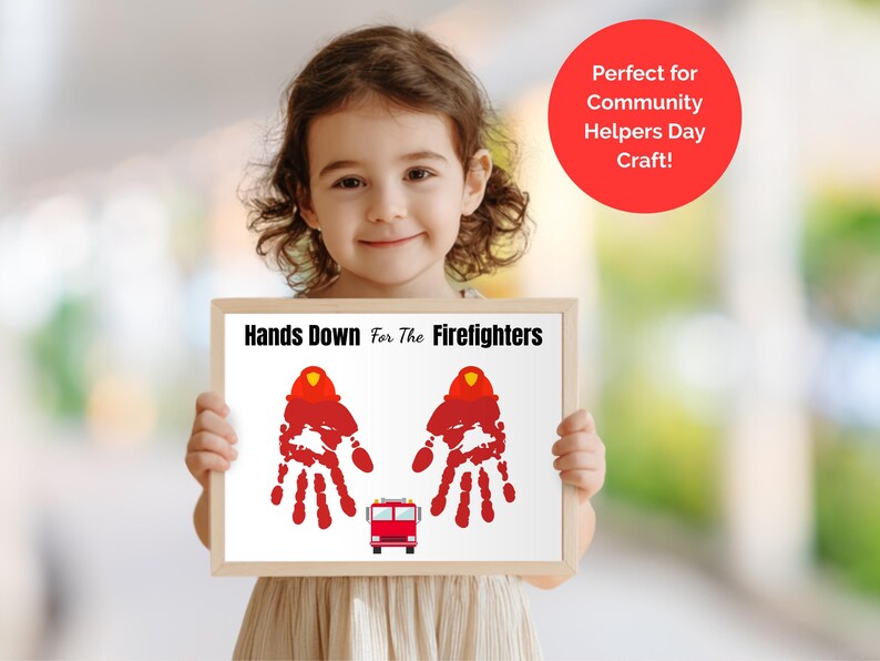 Community Helpers Handprint Craft Printable, Firefighter Handprint ...