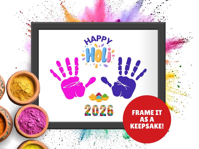 2026 Holi Handprint Printable Craft for Kids, Festival of Color, Hindu ...