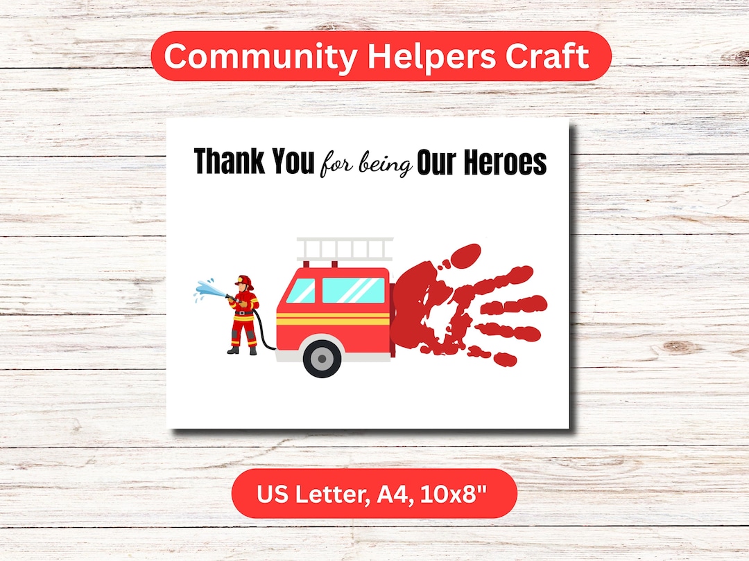 Fire Truck Firefighter Handprint Craft, Community Helpers Firefighter ...