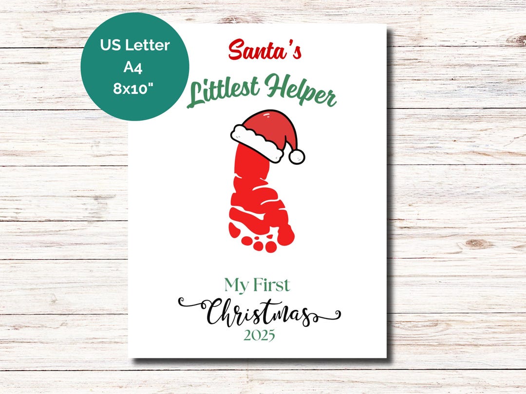 My First Christmas Footprint Art Printable, Santa’s Littlest Helper ...