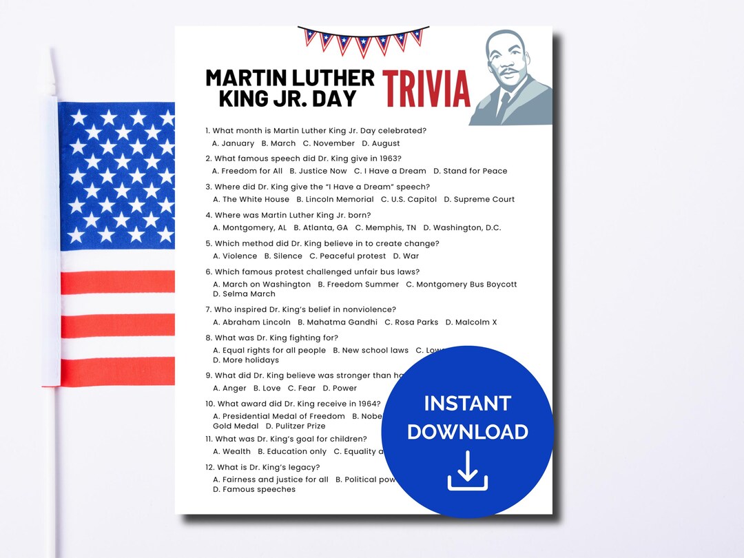 Black History Month Trivia Game Printable, Martin Luther King Jr ...