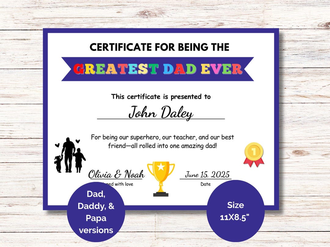 World’s Greatest Dad Certificate From Siblings, Printable Father’s Day ...