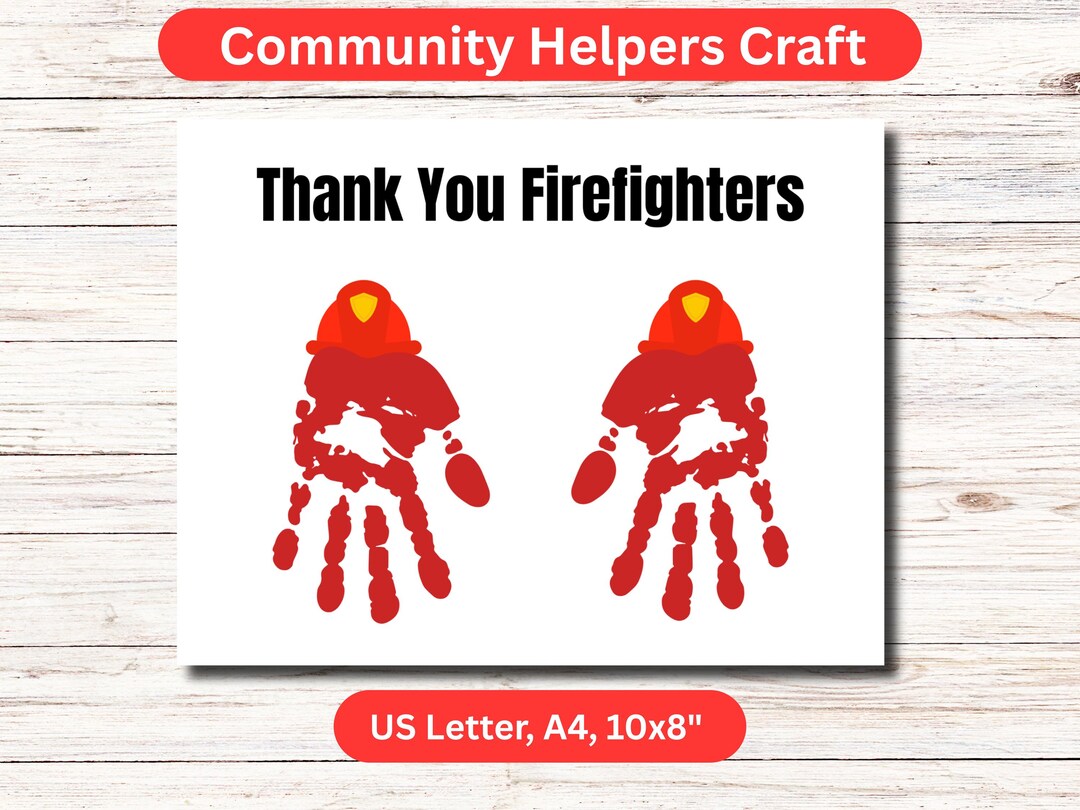 Community Helpers Handprint Craft Printable, Firefighter Handprint ...